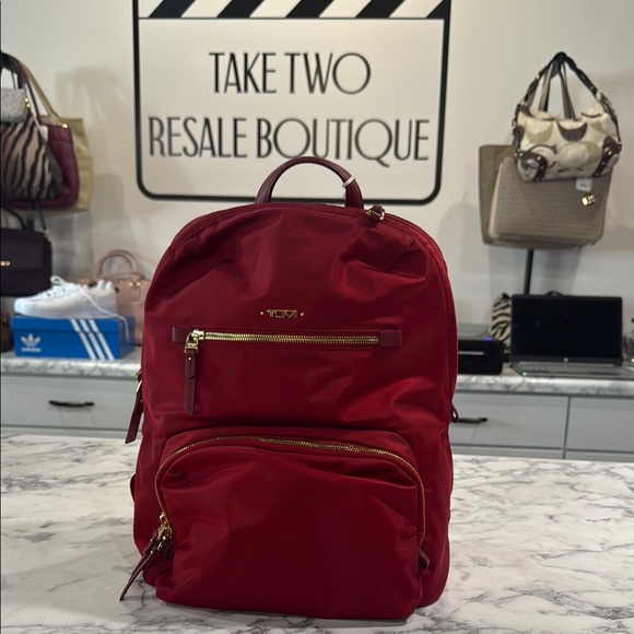 Tumi | Bags | Tumi Cora Backpack Bag Nylon Gold Zippers Deep Red Color ...